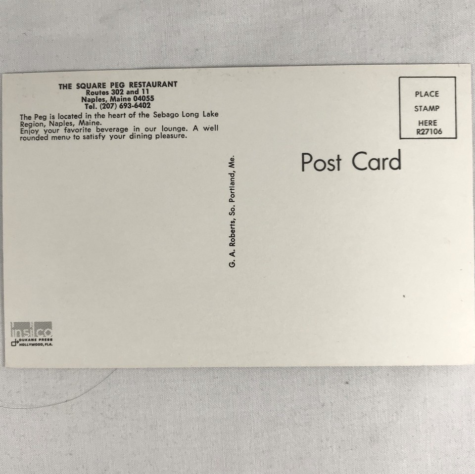 Naples Maine Square Peg Restaurant Postcard Long Lake Brandy Pond Route ...