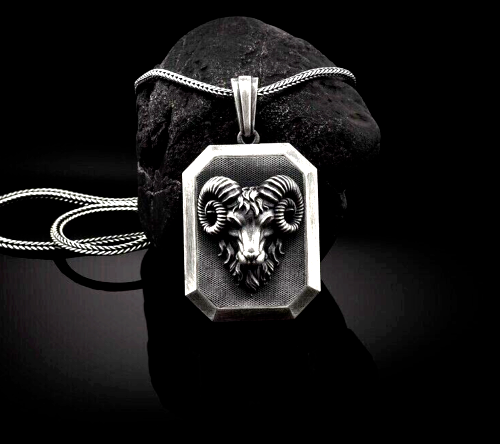 Ram Head Aries Animal Horned Pendant Oxidized 925 Silver Gift Birthday ...
