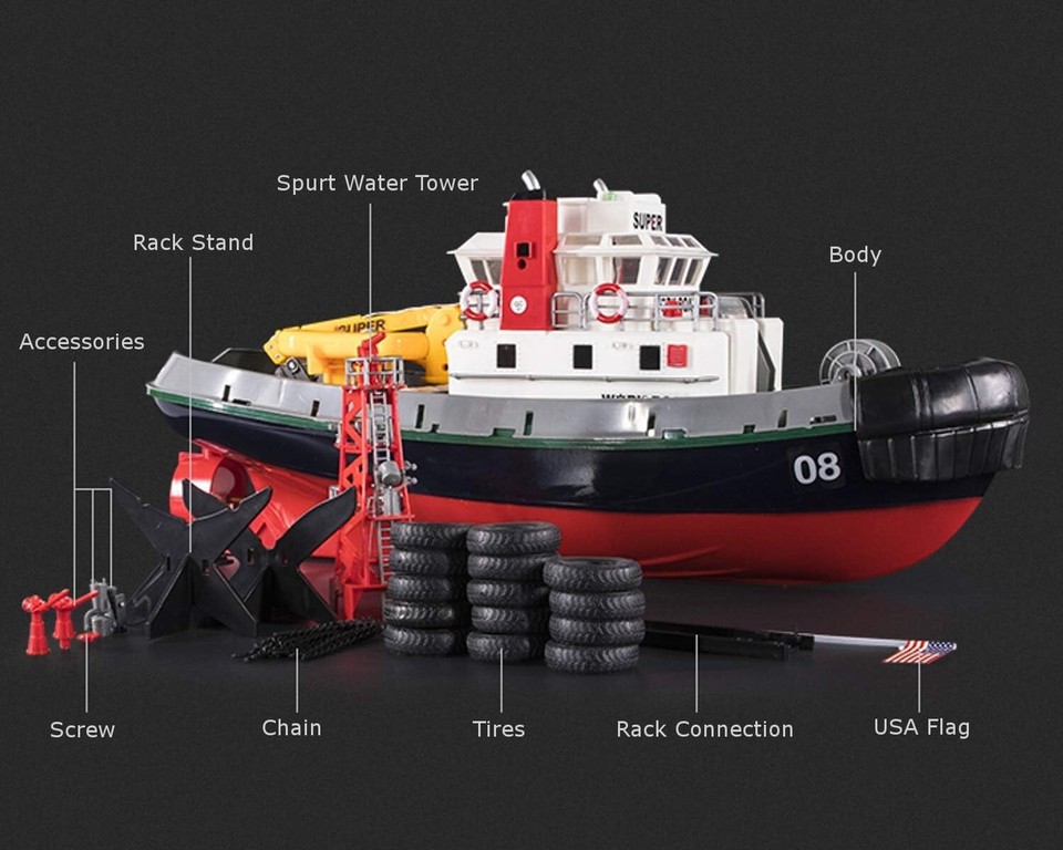 23" Remote Control 2.4Ghz Electric Seaport Tug Boat RC Working Boat R/C ...