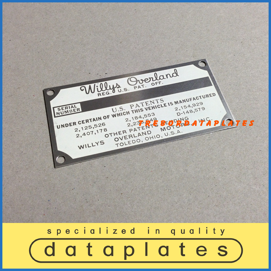 WILLYS OVERLAND JEEP PATENTS DATA TAG M38 M38A1 NEKAF M170 KAISER PLATE ...