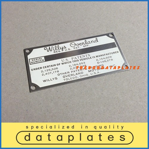 WILLYS OVERLAND JEEP PATENTS DATA TAG M38 M38A1 NEKAF M170 KAISER PLATE ...