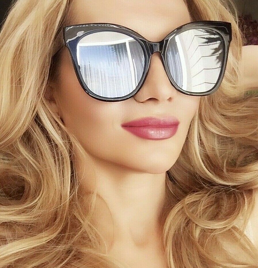 Oversized XL Large Cat Eye MY WAY Glossy Mirror Lens Fashion Big ...
