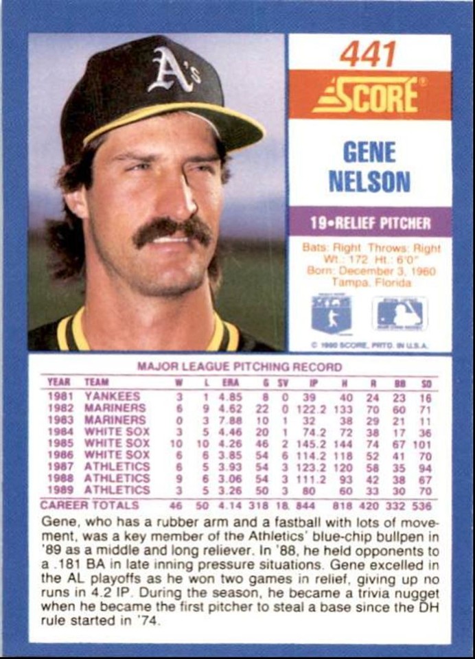 1990 Score Gene Nelson Oakland Athletics #441 | eBay