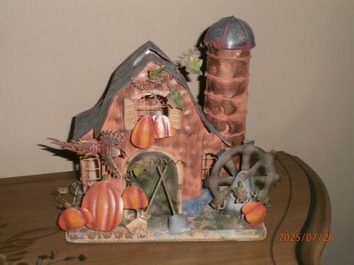 Autumn Decor Metal Tin Barn Candle Holder Pumpkins Pheasants Fall Time ...