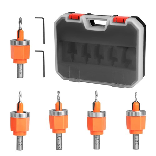 5Pcs Limit Countersink Drill Bit Set, Adjustable Depth Wood Countersink ...