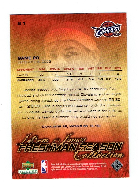 LeBron James 2003-04 Upper Deck Collectibles Freshman Season #21 | eBay