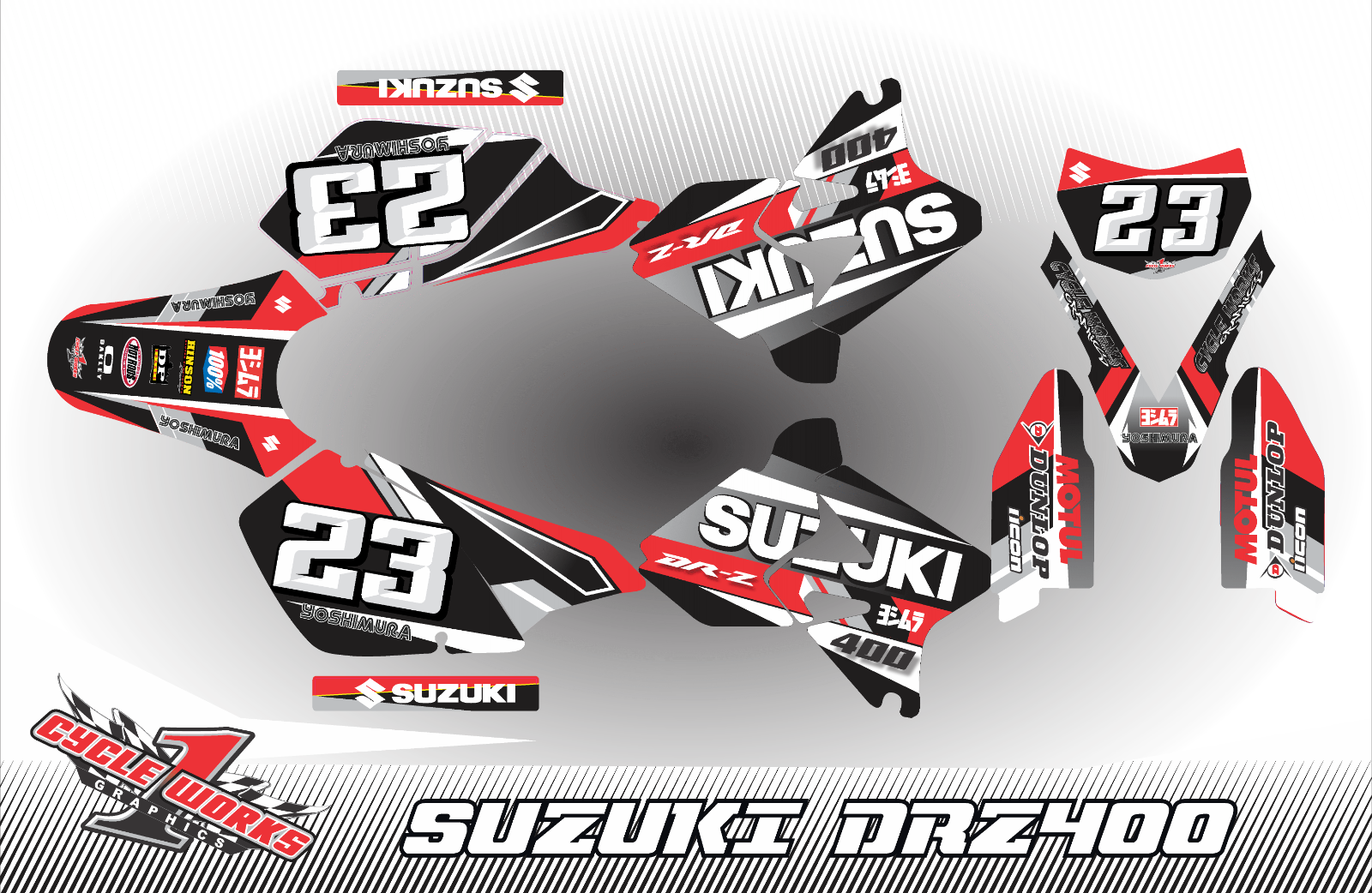 Suzuki DRZ400SM Drz400s drz400 Supermoto DRZ SEMI CUSTOM GRAPHICS KIT ...