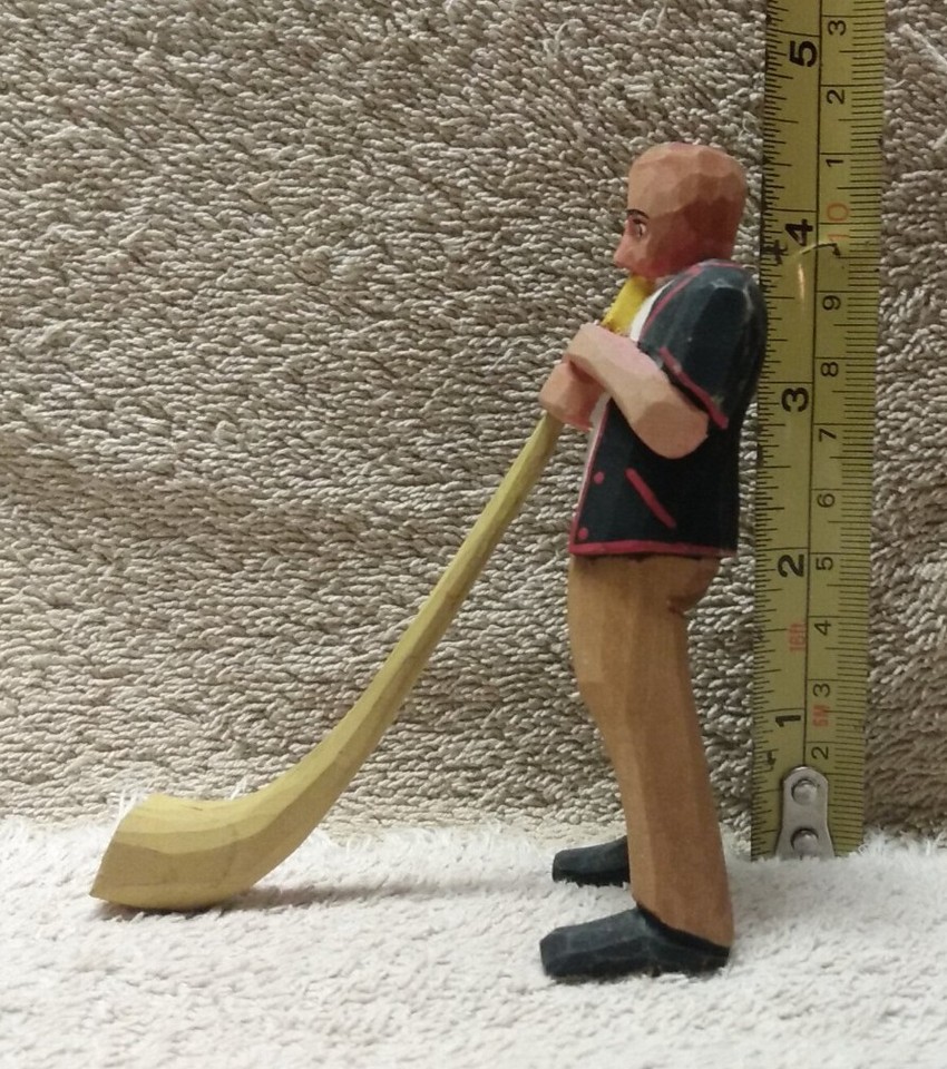 Vintage Hans Huggler-Wyss Hand Carved Wooden Figure ~ Man Playing the ...
