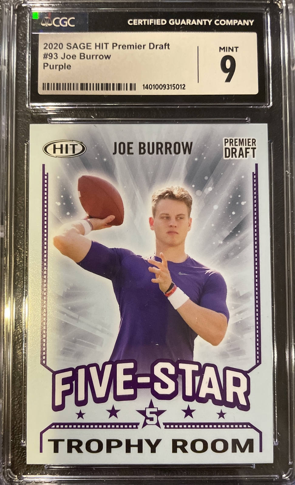 2020 Sage Hit Premier Draft Red #93 Joe Burrow CGC 9 Mint Rookie RC ...