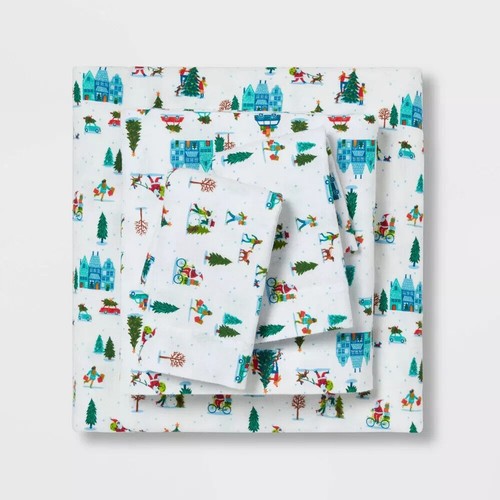 Wondershop Christmas Flannel Sheet Set Snowy Village Queen NEW | eBay