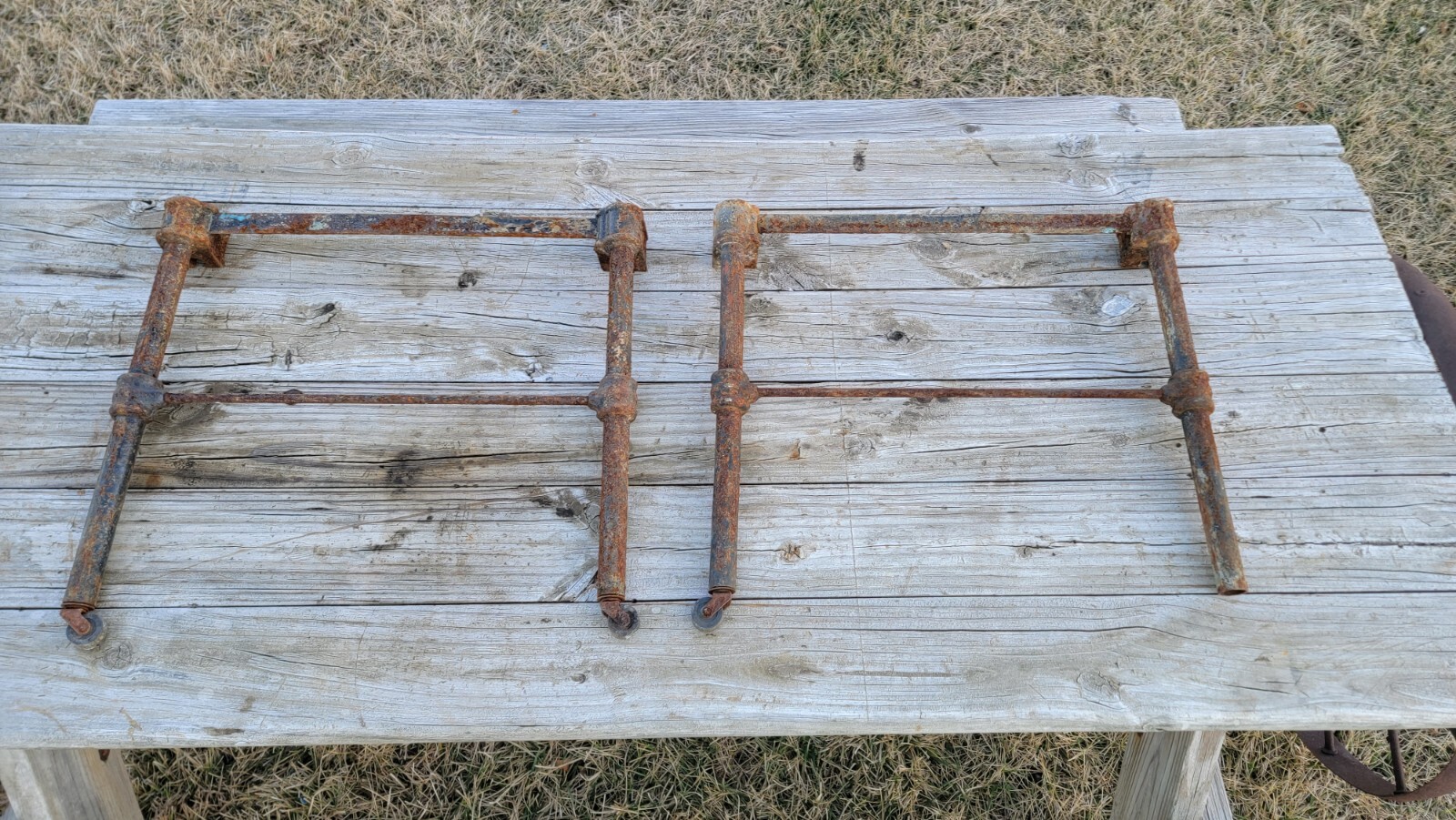 Antique Cast Iron Casket Mover Legs Vintage Rustic Coffin Metal Table ...