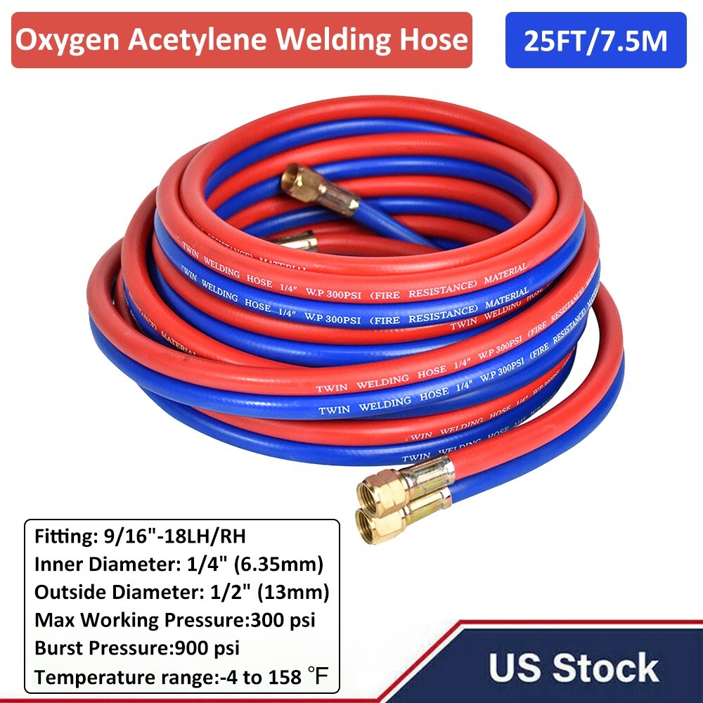 25 Ft Oxygen Acetylene Hose 1/4 Inch Twin Welding Hose Cutting Torch ...