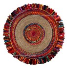 Indian Handmade Braided Jute Chindi Rug with Fringe Round Rug Home ...