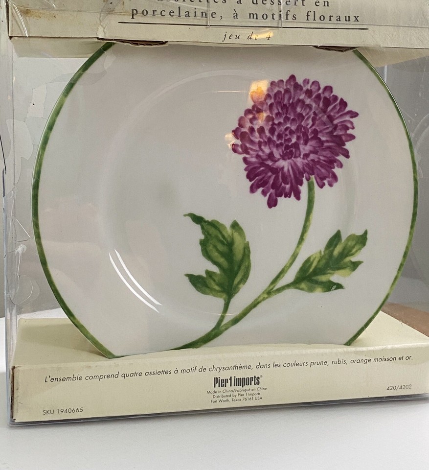 Pier 1 One NEW Floral Porcelain Salad Dessert Plates Set of 4 Mums | eBay