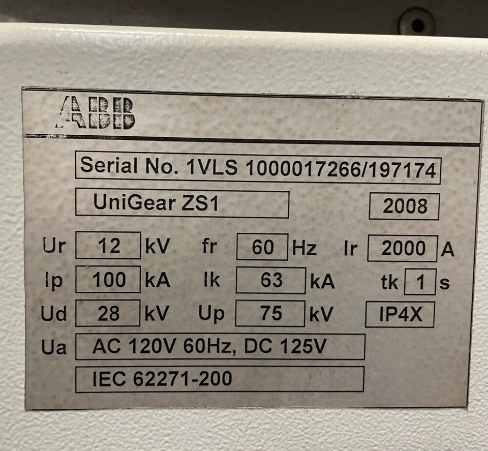 ABB 2000 Amp UniGear ZS1 12000 Volt | eBay