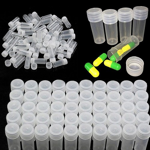 30Pcs 5ml Plastic Clear Sample Bottle Test Tube Mini Vials Screws Cap ...