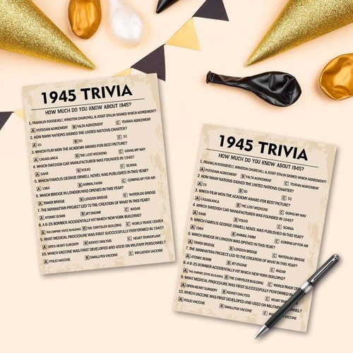 80th Birthday Party Games 1945 Trivia Games Birthday Party Supplies for ...
