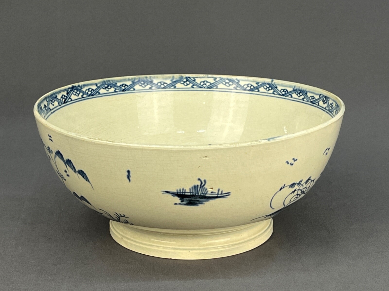 18th Century English Pearlware Blue & White 9” Punch Bowl Chinese House ...