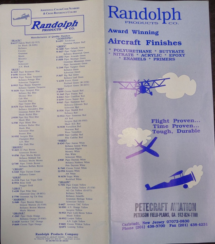 Randolph Aircraft Finishes Vtg Paint Color Chart Code Numbers & Cross ...