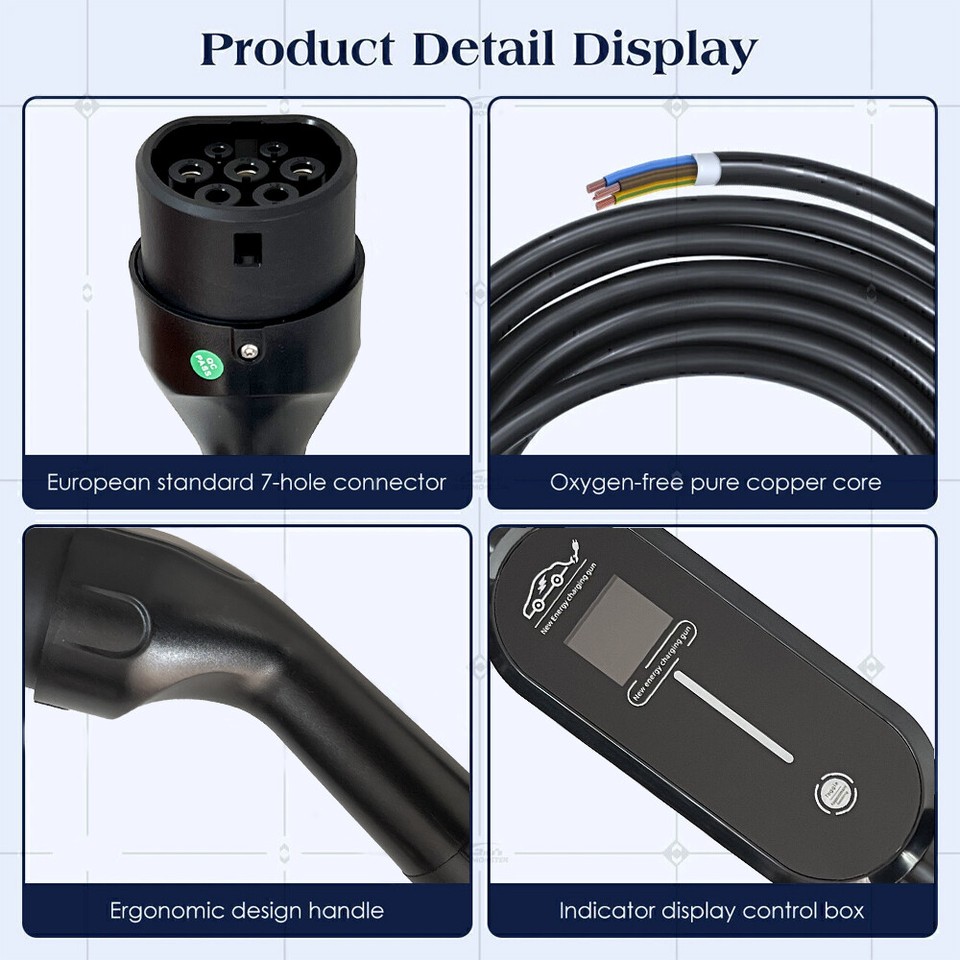 EV Charging Cable Type 2 UK Plug 3 Pin Electric Vehicle Car Charger 13A ...