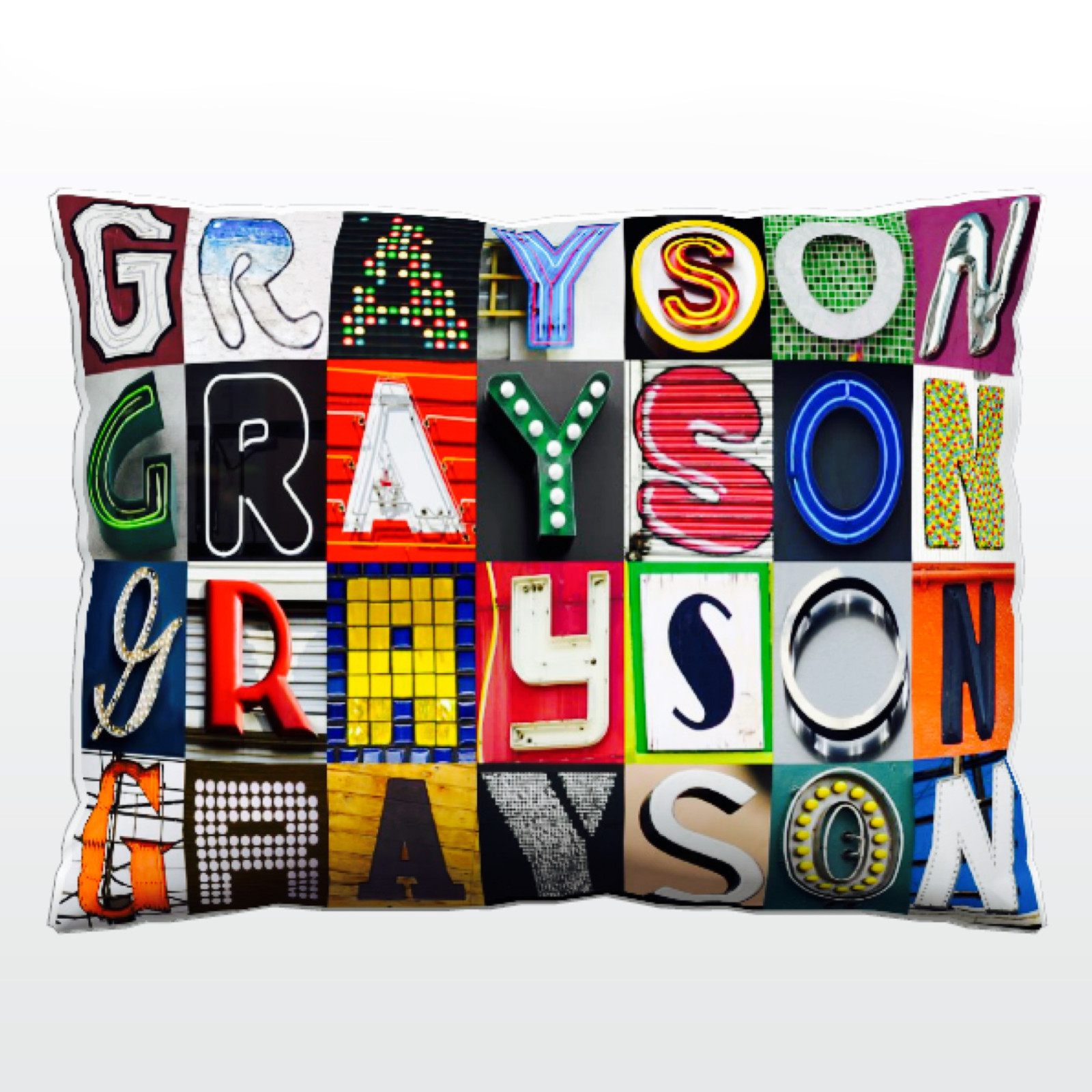 Personalized Pillow featuring the name GRAYSON in photos of actual sign ...