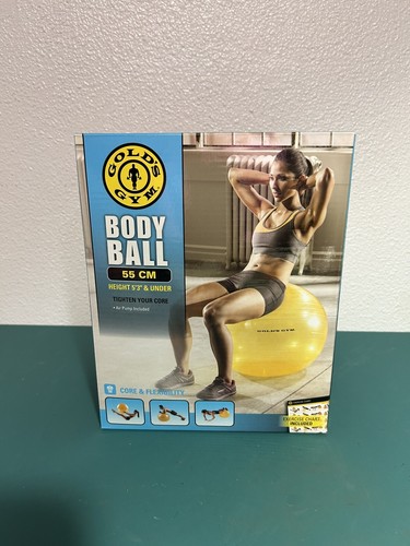 Gold's Gym Body Ball Exercise Work Out Ball 55cm w/ Pump and Exercise ...