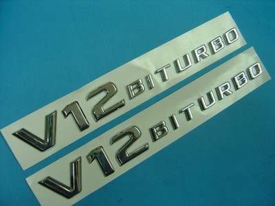 Pair Chrome * V12 BITURBO * Emblems Mercedes AMG S65 CL65 S63 SL65 G65 ...