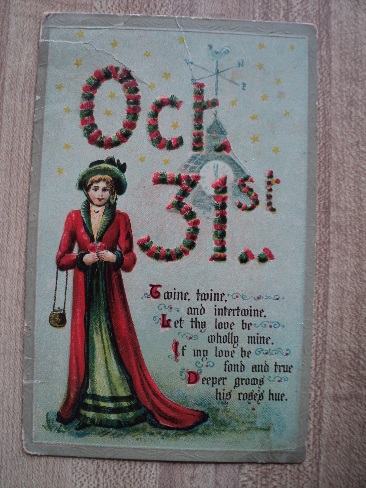 HALLOWEEN October 31st Woman w/ Roses vintage Gottschalk 2243 Postcard ...
