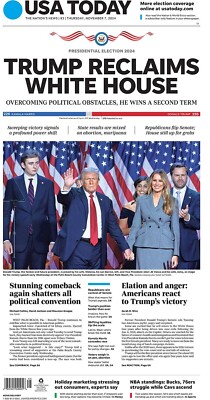 TRUMP RECLAIMS WHITE HOUSE USA TODAY HARD COPY NEWSPAPER 11/7 2024 ...