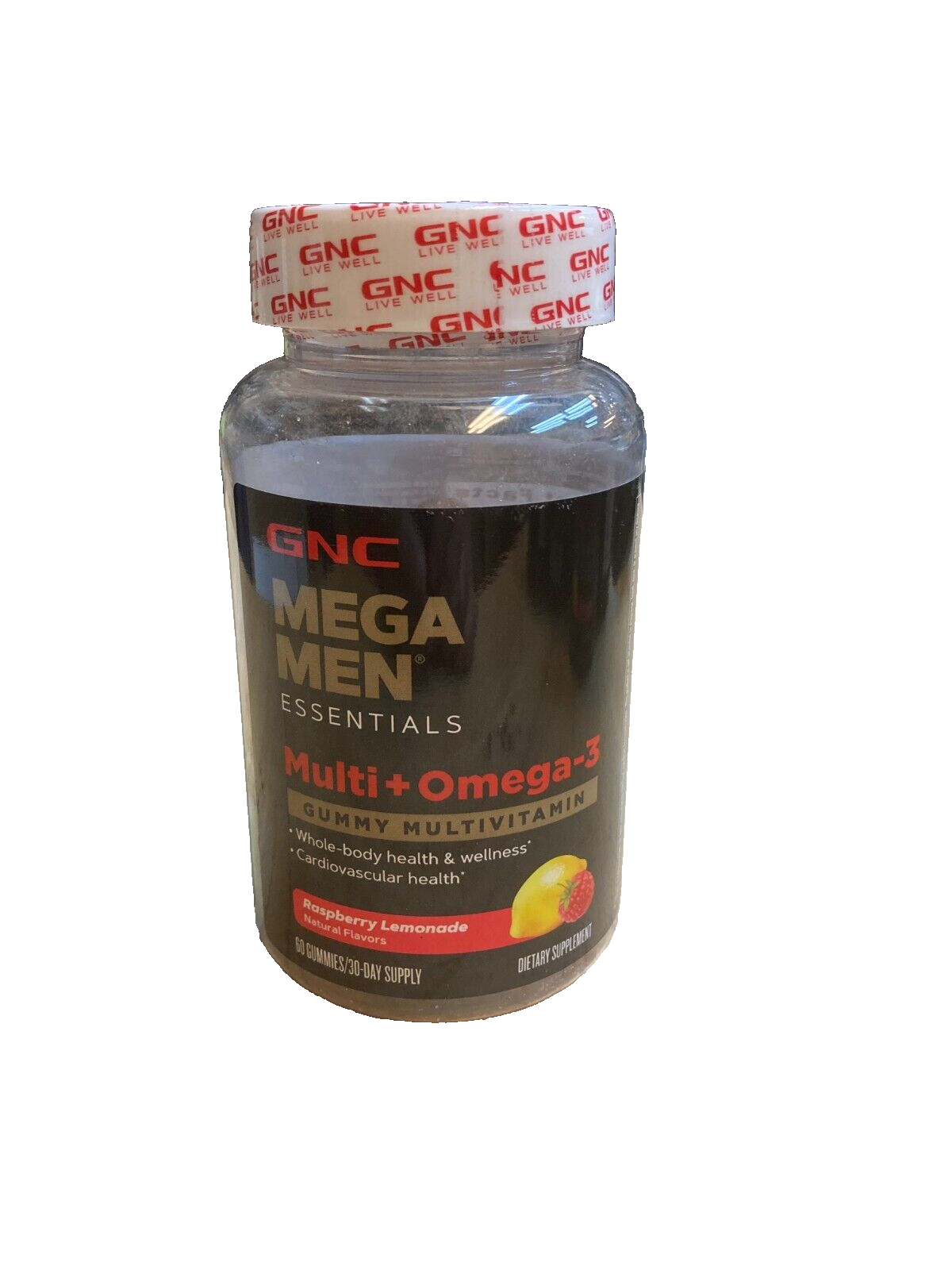 GNC Mega Men Essentials Multi + Omega-3 60 Gummies Raspberry Lemonade ...