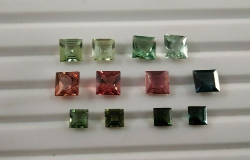 Tourmaline Cut Square Shape Multi Colour 12 Ps. 3-4 MM 3.70 Cts Natural ...