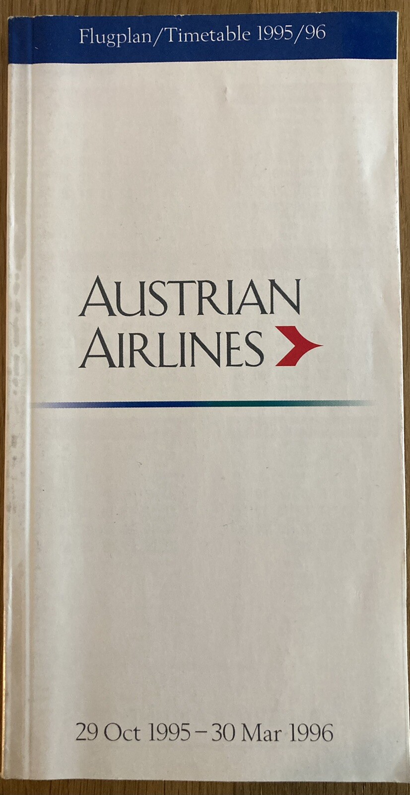 AUSTRIAN AIRLINES TIMETABLE 29.10.95-30.03.1996 ROUTE MAP SEAT CHART ...