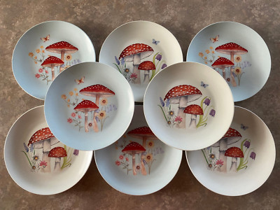 NEW Set of 8 Mushroom Plates 8" Salad Dessert Appetizer | eBay