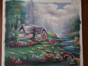 Rik Boren Original Oil on Canvas - Thatched Cottage | eBay