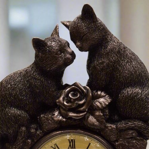 Bronze Effect Cat Couple Mantel Clock Unusual Unique Juliana Figurine ...