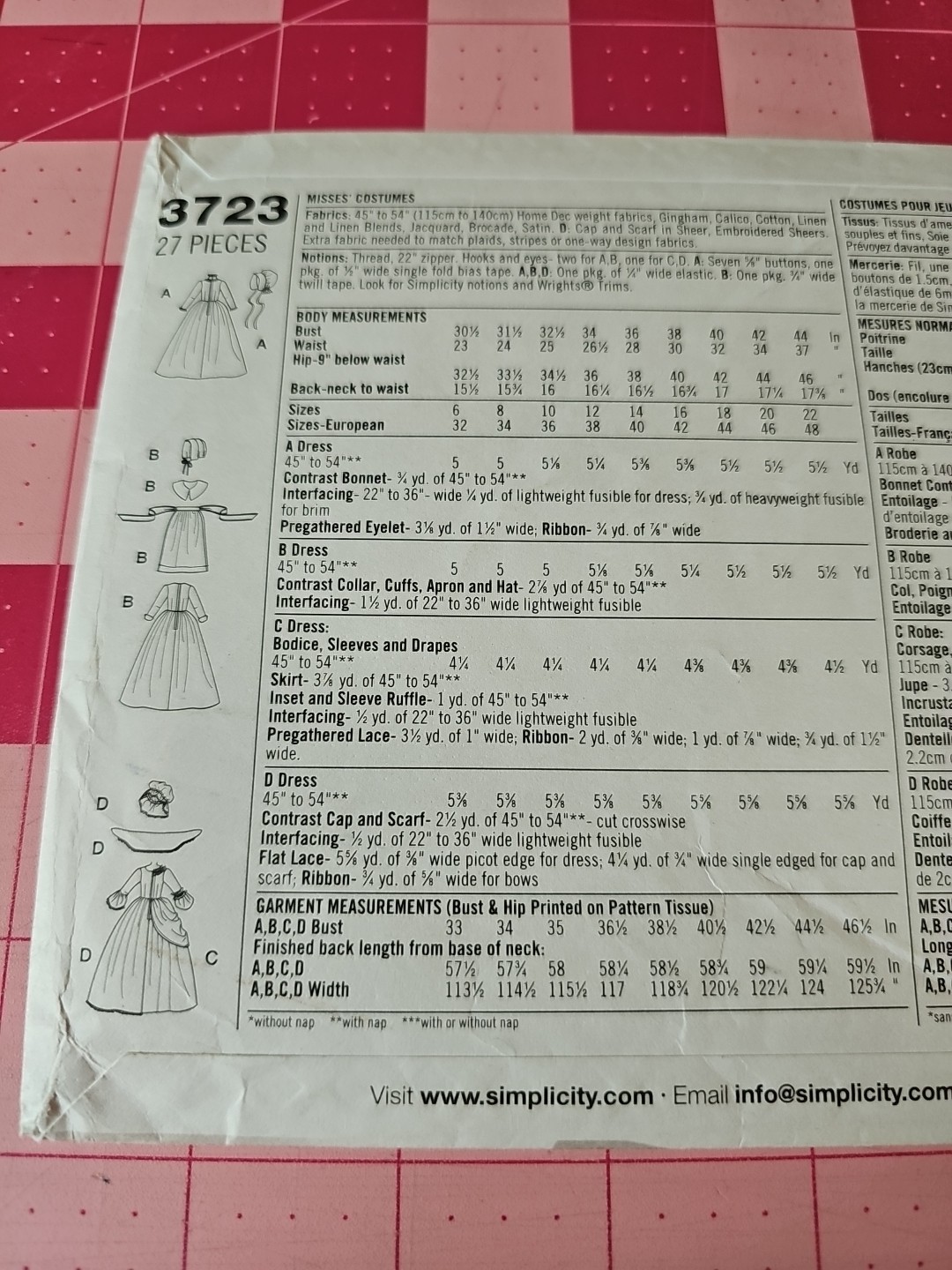 Pilgrim Colonial Dress Costume Pattern Simplicity 3723 R5 Plus Size 14 ...