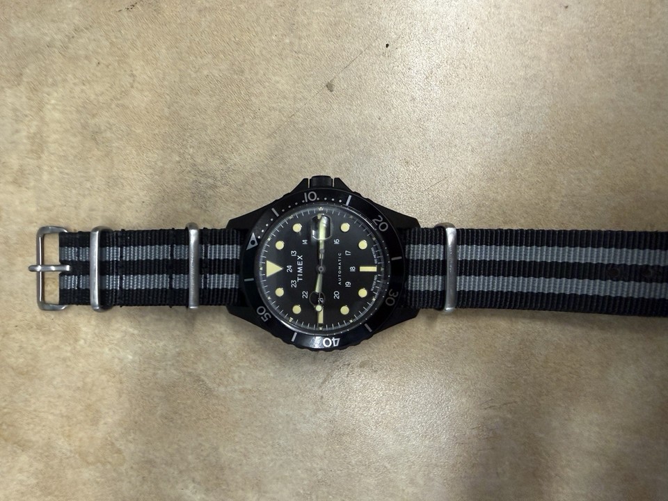Timex Automatic Diver Wristwatch Black Dial Stainless Steel Case Nylon ...