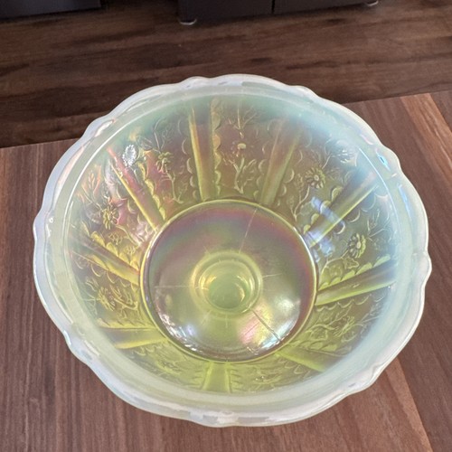 VINTAGE FENTON URANIUM GLASS YELLOW TOPAZ OPALESCENT PANELED DAISY DISH ...
