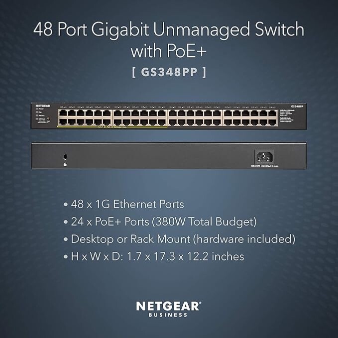 NETGEAR 48-Port Gigabit Ethernet Unmanaged PoE+ Switch GS348PP | eBay