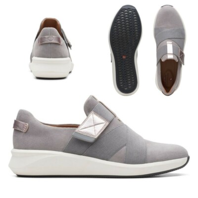 LADIES NEW SUEDE LEATHER CLARKS UN RIO STRAP SNEAKERS LIGHT GREY UK ...