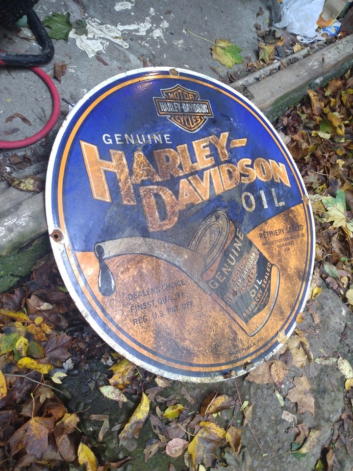 30 Inch Porcelain Enamel Metal Gas Service Station Sign Harley-Davidson ...