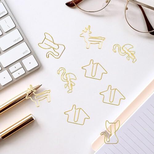 100 pcs Gold Paper Clips,Assorted Shape Bookmark Paperclips,Fun Cute ...