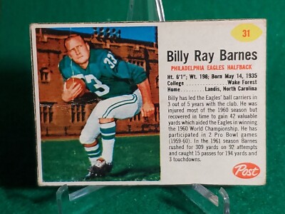 1962 Post Cereal Football Billy Ray Barnes #31 Philadelphia Eagles | eBay