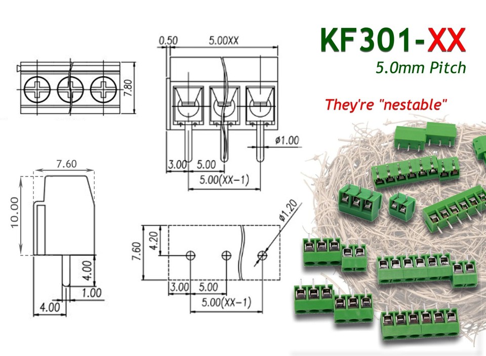 KF301-4P 4 Pole 5mm Pitch PCB Mount Screw Terminal Block - GREEN | eBay