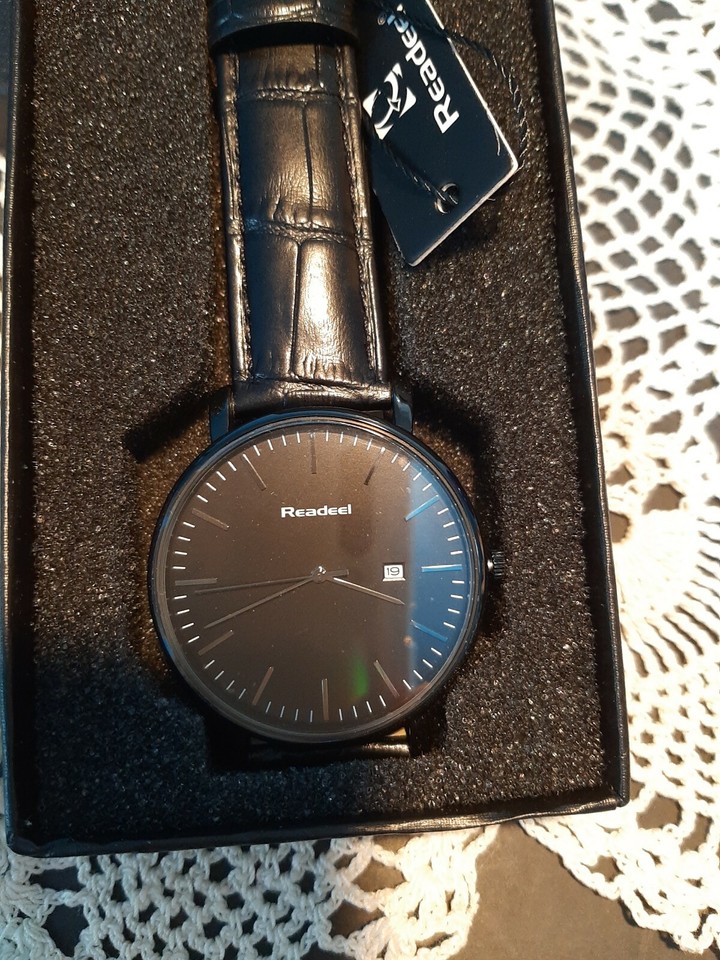 MENS WATCH BY READEEL BLACK LEATHER BAND date DISPLAY New in box | eBay