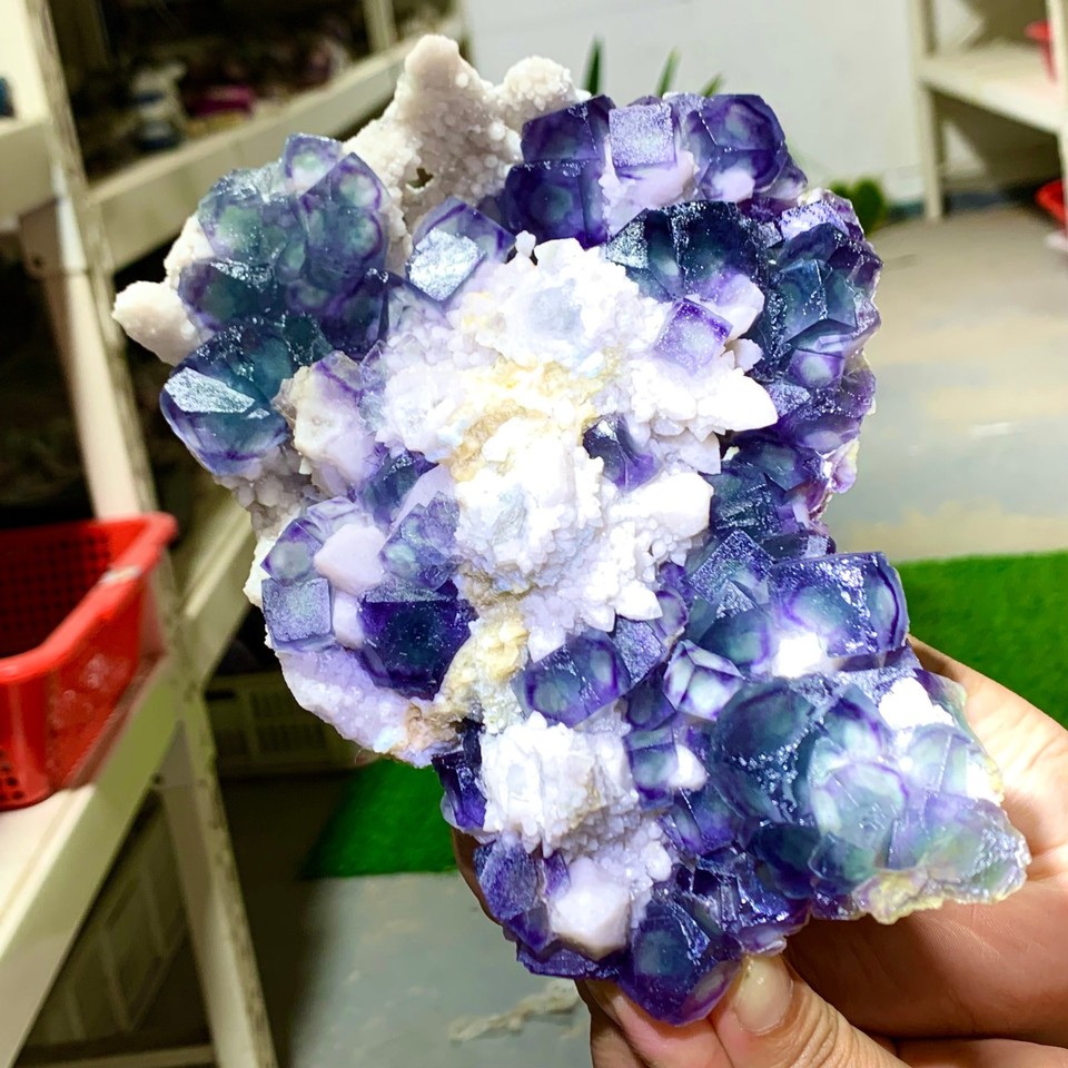 2.36LB Rare transparent purple green cubic fluorite mineral crystal ...