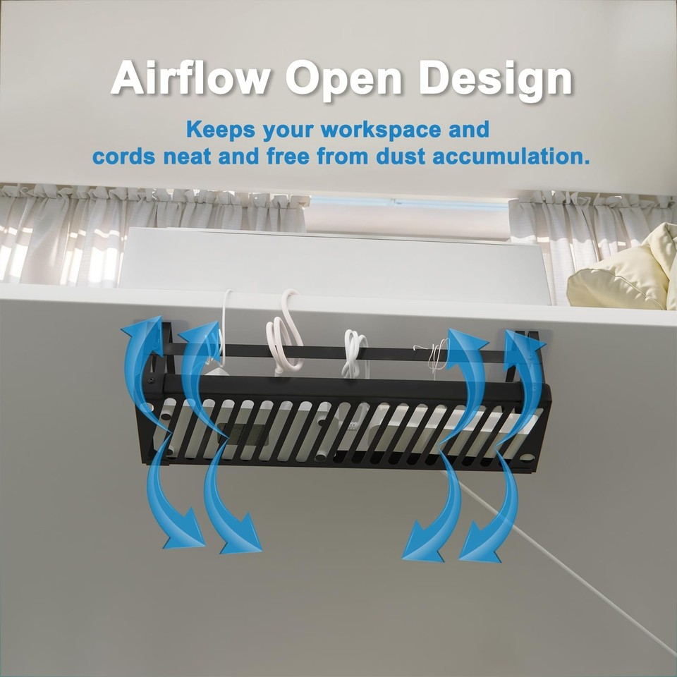 Under Desk Cable Management Tray 2-Pack,17" Cable Tray Self-Adhesive ...