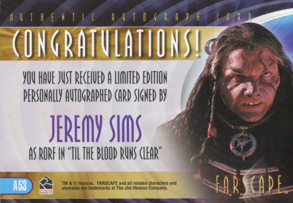 Farscape Through the Wormhole Jeremy Sims Autograph Card A53 | eBay