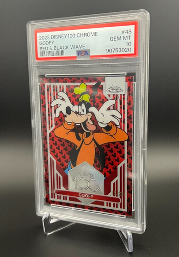 GOOFY 🏰💥 PSA 10 GEM MINT RED & BLACK WAVE /28! #48 - Disney 100 Topps ...