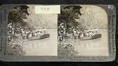Large Flatboat loaded with Wood Lerma River MEXICO Stereoview V23674 ...